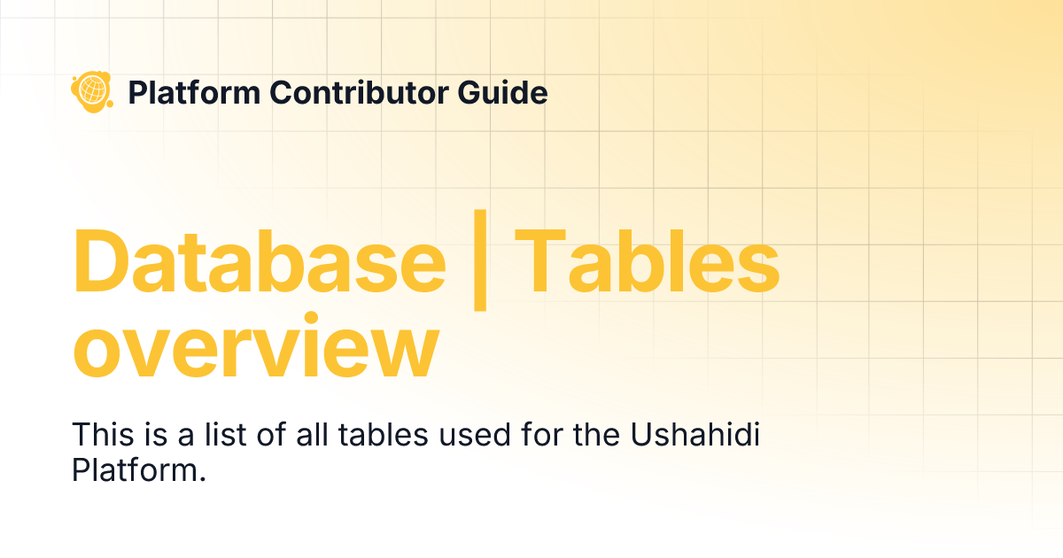 Database | Tables overview | Platform Contributor Guide